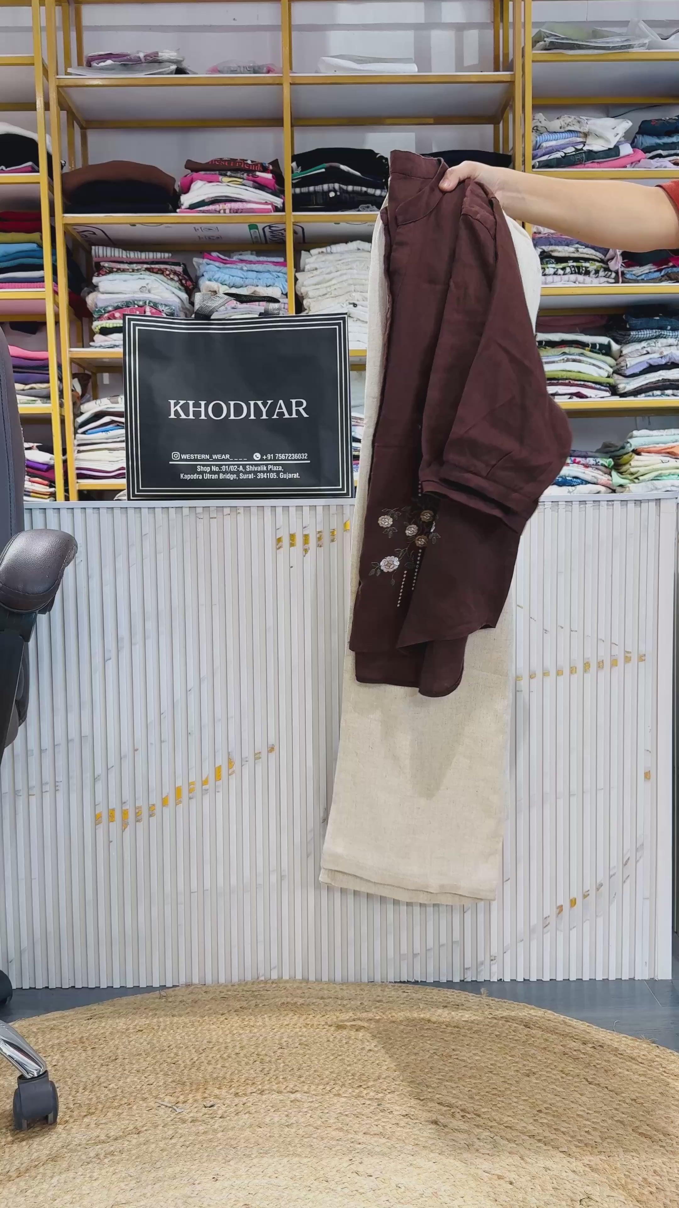 BROWN EMBROIDERY LINEN TOP WITH LINEN PANT SET – WESTERN WEAR