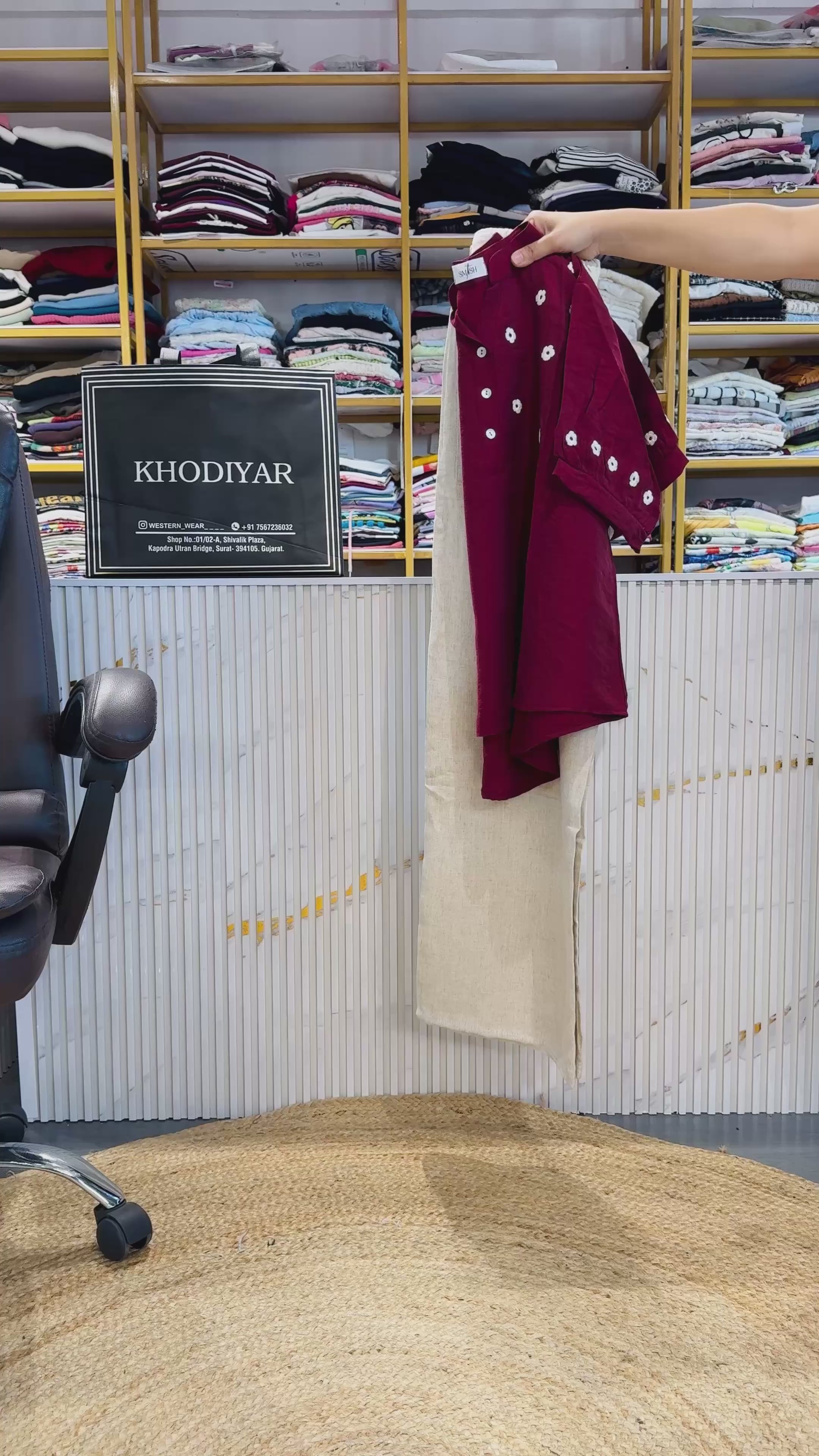 MAROON EMBROIDERY TOP WITH LINEN PANT SET – WESTERN WEAR